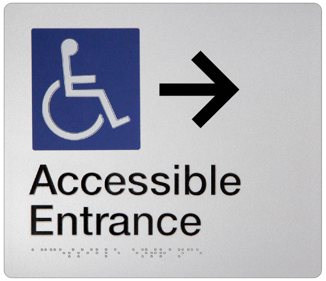 Braille & Tactile Accessible Entrance Sign with Left Directional Arrow ...