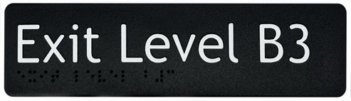 Braille & Tactile Exit Level Basement 3 Sign (Black Version) – Bractile